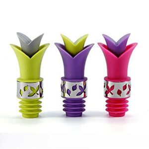 hytk cute funny gift wine bottle stopper pourer silicone material lily wine pourer packed of 3 no leak (green, pink, purple)