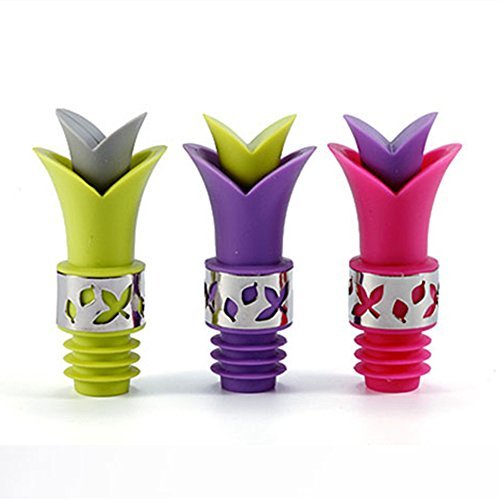 HYTK Cute Funny Gift Wine Bottle Stopper Pourer Silicone Material Lily Wine Pourer Packed of 3 No Leak (Green, Pink, Purple)