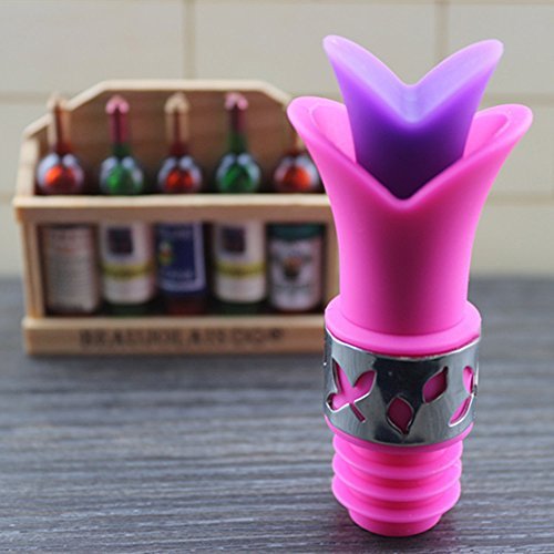 HYTK Cute Funny Gift Wine Bottle Stopper Pourer Silicone Material Lily Wine Pourer Packed of 3 No Leak (Green, Pink, Purple)