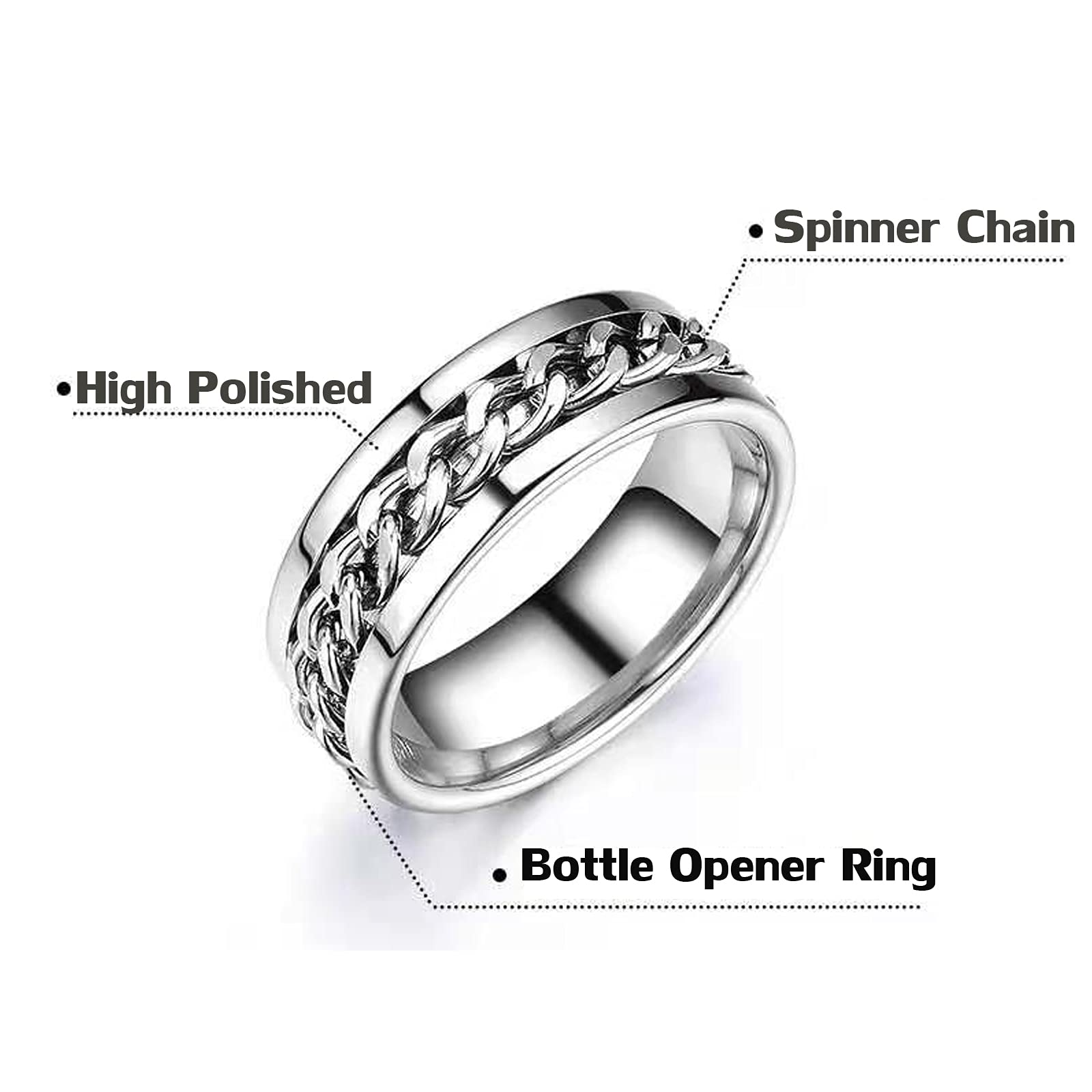 COLORFUL BLING 2 Pieces Rings Bottle Opener, Stainless Steel Beer Bottle Opener, Spinner Chain Thumb Finger Ring, Cool Creative Men Women Bottle Opener for Family Party Gift Supplies-silver10