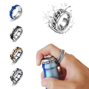 COLORFUL BLING 2 Pieces Rings Bottle Opener, Stainless Steel Beer Bottle Opener, Spinner Chain Thumb Finger Ring, Cool Creative Men Women Bottle Opener for Family Party Gift Supplies-silver10