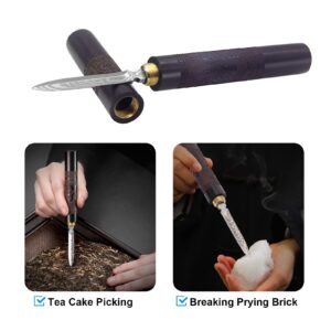 KIBBEH 2Pcs Stainless Steel with Wooden Handle Puerh Tea Knife Needle with Safety Cover, Multifunctional Ice Pick Tool for Kitchen Bartender Camping, for Tea Cake Picking and Breaking Ice Brick