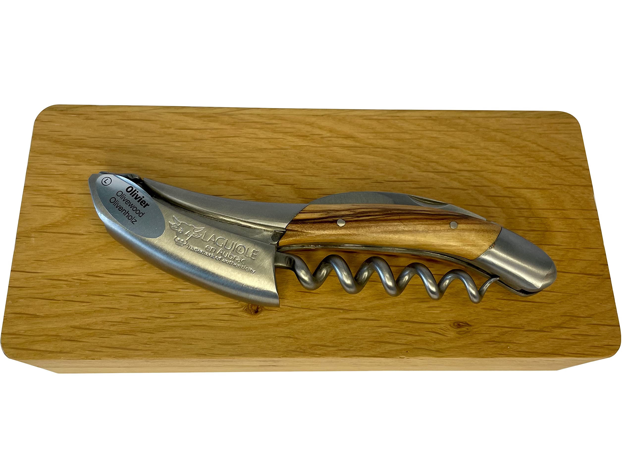 Laguiole En Aubrac Sommelier Waiter's Corkscrew, Olivewood Handle, Wine Opener With Foil Cutter & Bottle Opener, Brushed Bolster