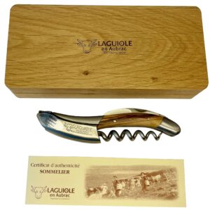 Laguiole En Aubrac Sommelier Waiter's Corkscrew, Olivewood Handle, Wine Opener With Foil Cutter & Bottle Opener, Brushed Bolster