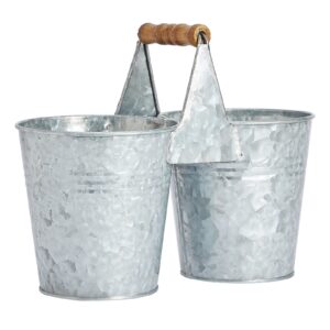 small metal galvanized double bucket, tin sharp and dull pencil buckets for classroom organization, farmhouse-style home decor, bathroom, kitchen (10 x 5 x 7.5 in)