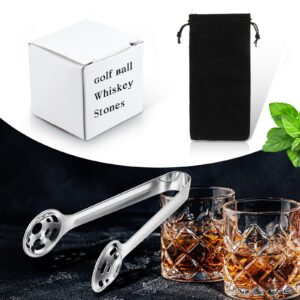 Yinkin 2 Pieces Golf Ball Whiskey Chillers Ice Cubes Stones Chilling Reusable Bar Glass Rocks and Stainless Steel Tong Set for Dad Grandpa Husband Boyfriend Men Women(1.57 Inch)