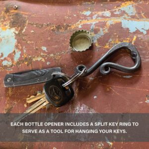 Steel Bottle Opener Keychain For Men & Women With Key Ring Loop | Rustic Cast Iron & Forged Metal Accessory For Everyday Carry | Made In USA | By WICKS FORGE