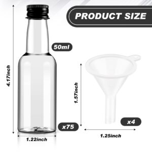 75 Pcs 1.7 Oz Mini Liquor Bottles Plastic Empty Spirit Bottle with Black Screw Cap Mini Wine Bottles Hot Sauce Bottles Shot Bottles with Caps