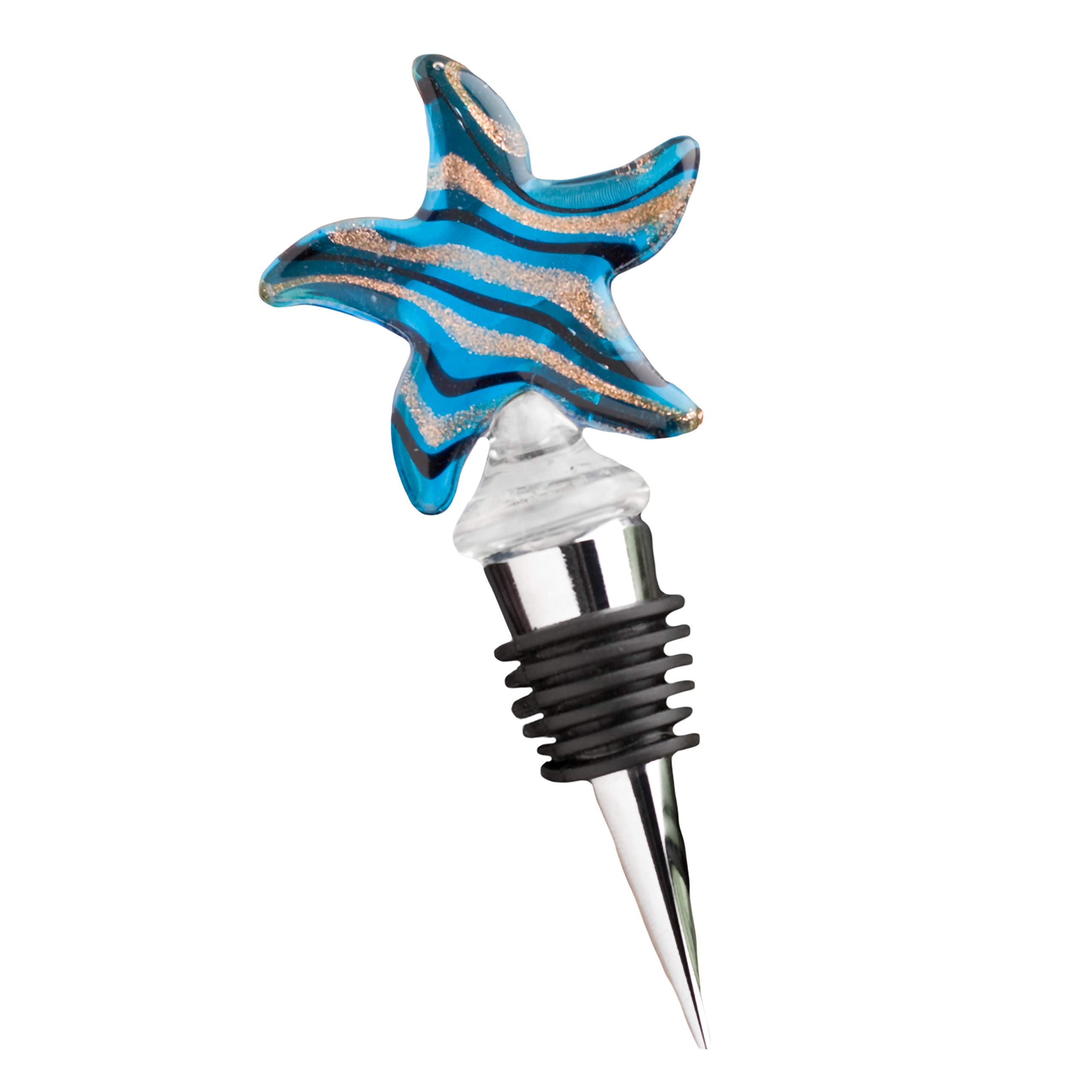 FASHIONCRAFT 6103 Murano Inspired Glass Collection Starfish Design Wine Bottle Stoppers, Beach Themed Favors, Pack of 1