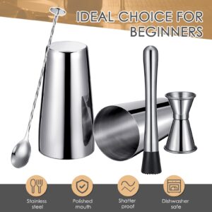 16 Pieces Cocktail Shaker Set Including 4 Pcs Boston Shaker 4 Pcs Muddler 4 Pcs Double Measuring Jigger 4 Pcs Mixing Spoon Stainless Steel Bartender Kit Bar Accessories for Home Bar Wine Lovers Gift