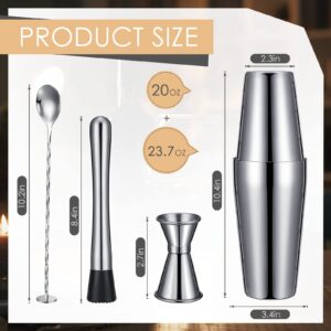 16 Pieces Cocktail Shaker Set Including 4 Pcs Boston Shaker 4 Pcs Muddler 4 Pcs Double Measuring Jigger 4 Pcs Mixing Spoon Stainless Steel Bartender Kit Bar Accessories for Home Bar Wine Lovers Gift