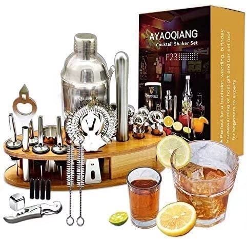 Cocktail Shaker Set with Stand, 24 Pcs 750mL Stainless Steel Cocktail Bartender Kit with Stand,Perfect Home Bartending Kit and Martini Cocktail Shaker Set for an Awesome Drink Mixing Experience