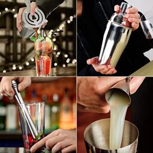 Cocktail Shaker Set with Stand, 24 Pcs 750mL Stainless Steel Cocktail Bartender Kit with Stand,Perfect Home Bartending Kit and Martini Cocktail Shaker Set for an Awesome Drink Mixing Experience