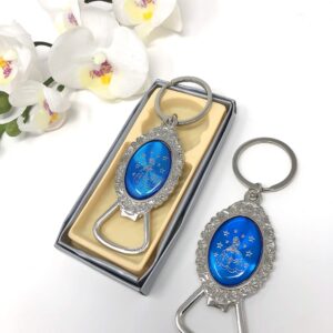 Quinceañera Keychain Bottle Opener Favor (12 PCS) - Sweet 15 Mis Quince 15 Birthday Sweet Sixteen Blue Color Metal Key Ring Gift for Guests