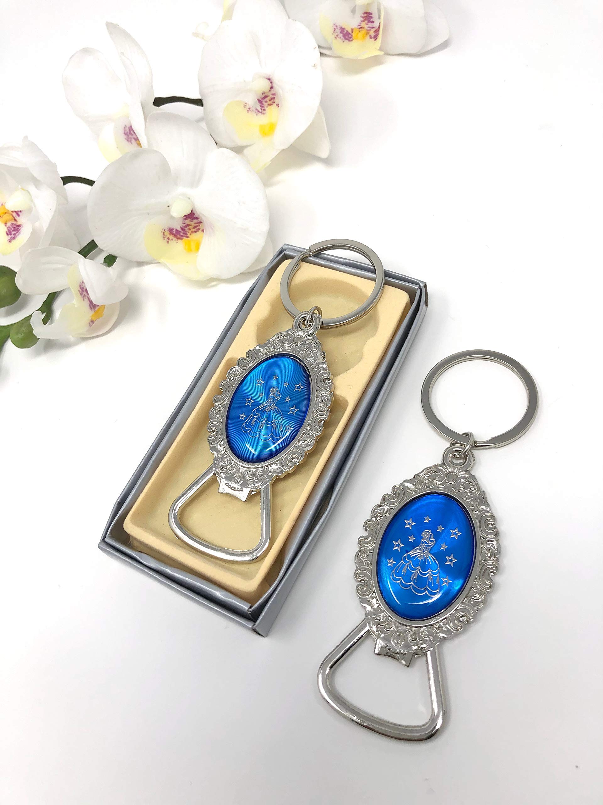 Quinceañera Keychain Bottle Opener Favor (12 PCS) - Sweet 15 Mis Quince 15 Birthday Sweet Sixteen Blue Color Metal Key Ring Gift for Guests