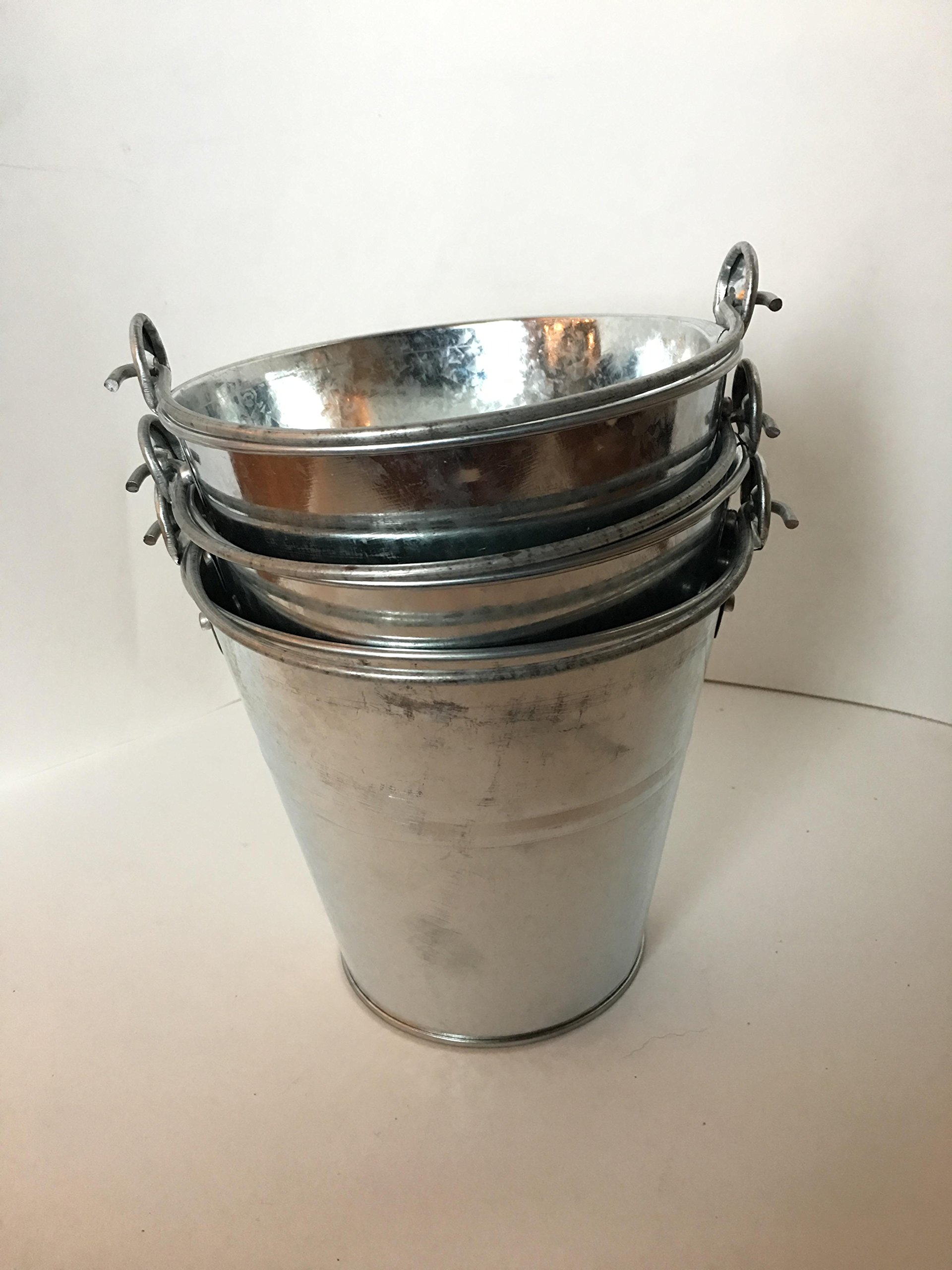 10 Large Galvanized Buckets 6" Tall 6.25" Wide at TOP 4" Wide at Bottom Arts Crafts Wedding