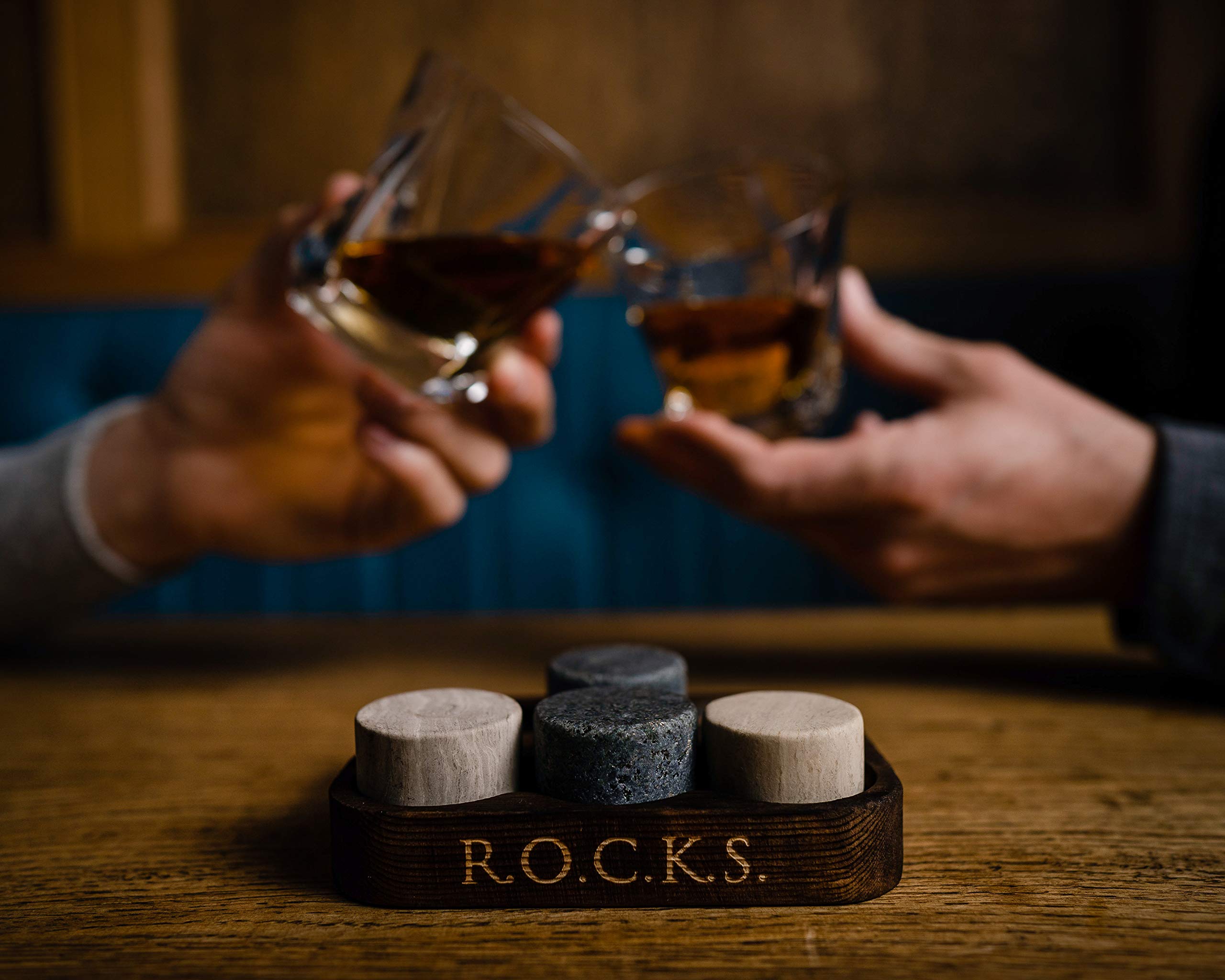 The Original ROCKS Whiskey Chilling Stones & Whiskey Trivia Quiz Gift Set - 6 Handcrafted Premium Granite Round Sipping Rocks - 100 Quiz Q&A for Whiskey Lovers - Fun Fact Stories & More, Great Gift!