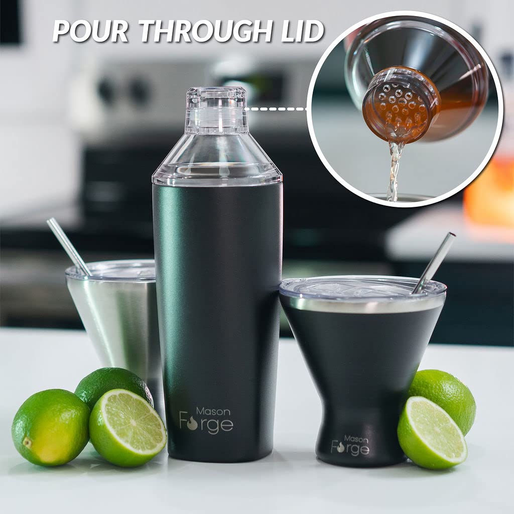 Mason Forge Cocktail Shaker Tumbler with Replacable Drinking Lid