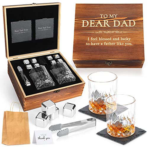 Whiskey Gifts for Men Dad Gifts from Daughter Son Wife, Dad Birthday Fathers Day Anniversary Gifts for Dad, Stainless Steel Bourbon Whiskey Stones Set