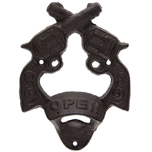 Cast Iron Double Pistol Bottle Opener Wall Mount