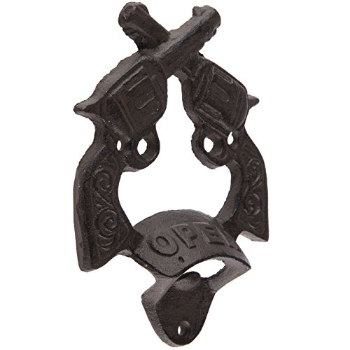 Cast Iron Double Pistol Bottle Opener Wall Mount