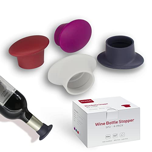 Hyvigo 4Pcs Silicone Wine Caps, Wine Stopper With Gift Box, Reusable Wine Bottle Stoppers and Champagne stoppers, Strong Sealing, Leak Proof, 4 Colors