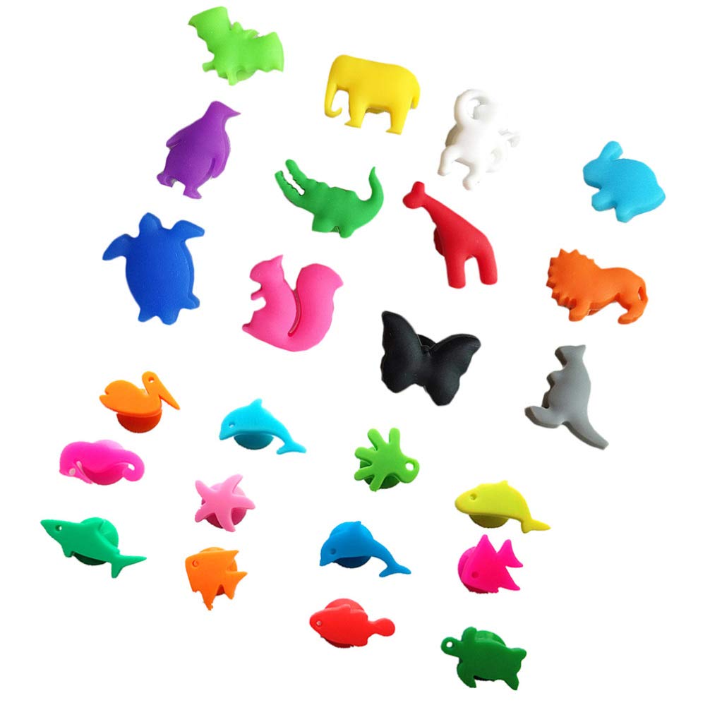 Cabilock Drink Markers 24pcs Wine Charms Silicone Wine Glass Markers Sea and Land Animals Wine Identifier Drinking Cup Sign Party Cup Bottle Sign Wine Glass Charms