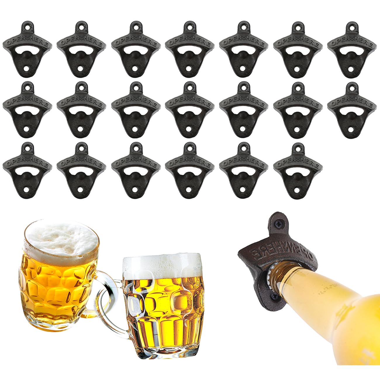 skyehomo 20 Pack Vintage Style Cast Iron Beer Bottle Openers Wall Mounted Bottle Openers with Mounting Screws Best for Bars kitchens KTV Hotels