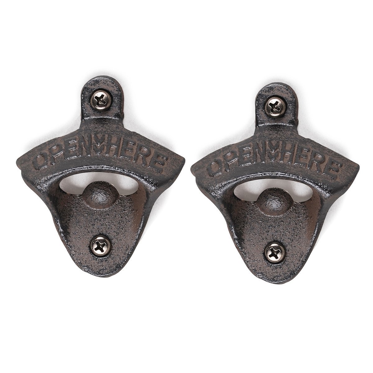 ZRAMO 2 Pack of Black Wall-Mounted Bartender's Bottle Opener in Cast Iron, Set of 2 with Mounting Screws Included (2pc retro)