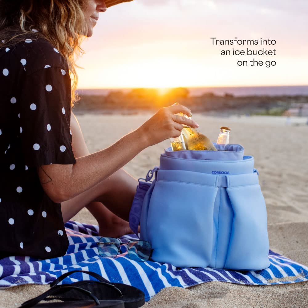 Corkcicle Travel Soft Bucket Cooler, Water Resistant Insulated Bag, Perfect for Wine, Beer, and Ice Packs, Periwinkle