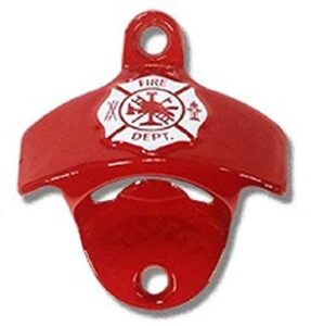 embossed fireman shield fire department wall bottle opener