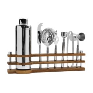 mikasa bliss bar tool set with wooden stand, 8 piece, stainless steel