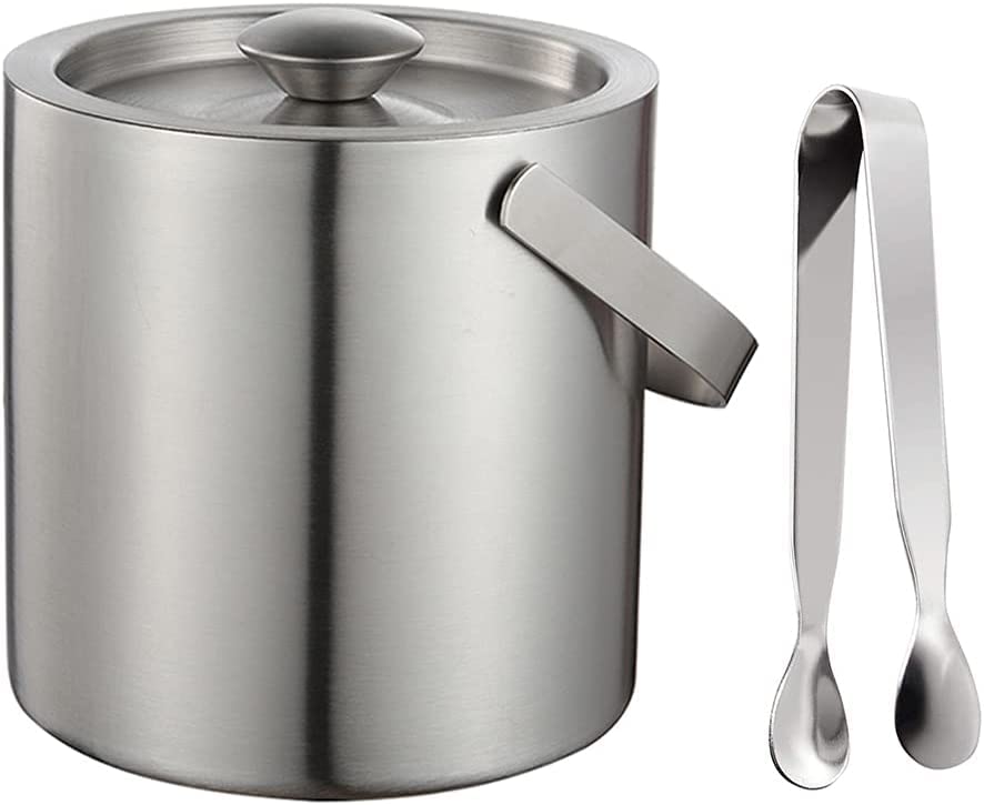 Aebor 3 Liter Double Wall Stainless Steel Insulated Ice Bucket With Lid and Ice Tongs Great for Party and Picnic