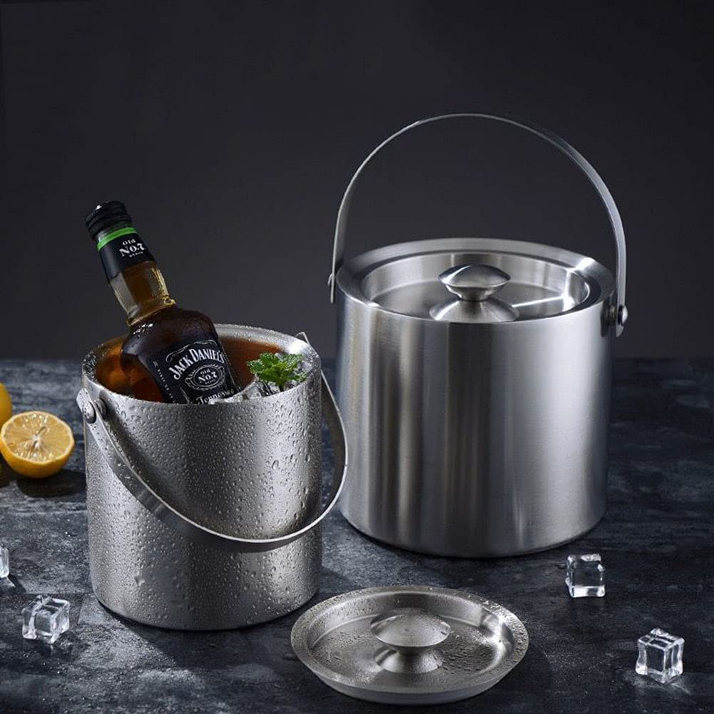 Aebor 3 Liter Double Wall Stainless Steel Insulated Ice Bucket With Lid and Ice Tongs Great for Party and Picnic