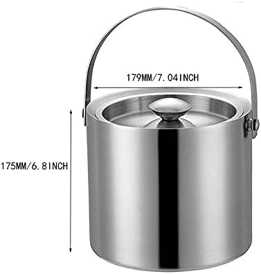 Aebor 3 Liter Double Wall Stainless Steel Insulated Ice Bucket With Lid and Ice Tongs Great for Party and Picnic