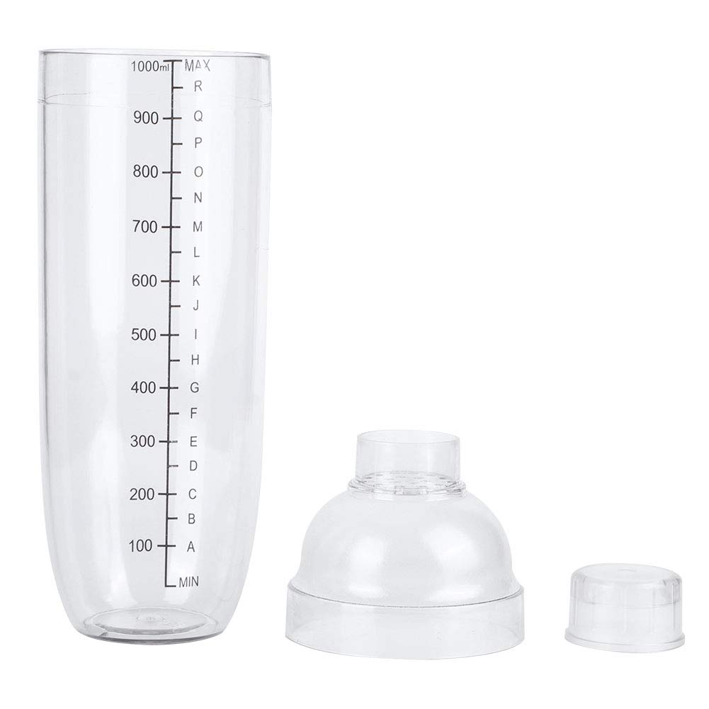 33 oz Plastic Cocktail Shaker, 3 Piece Drink Mixer with Lid, Boba Tea Shaker with Marks (1000ml)