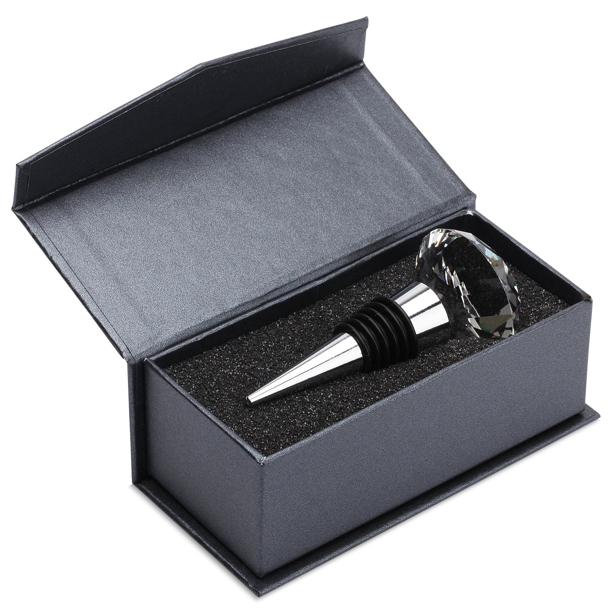 Decorative Metal Wine Stopper with Gift Box – Crystal Top and Silicone Seal – An Elegant, Secure, Best For Sealing Any Open Wine Bottle and Makes A Great Gift