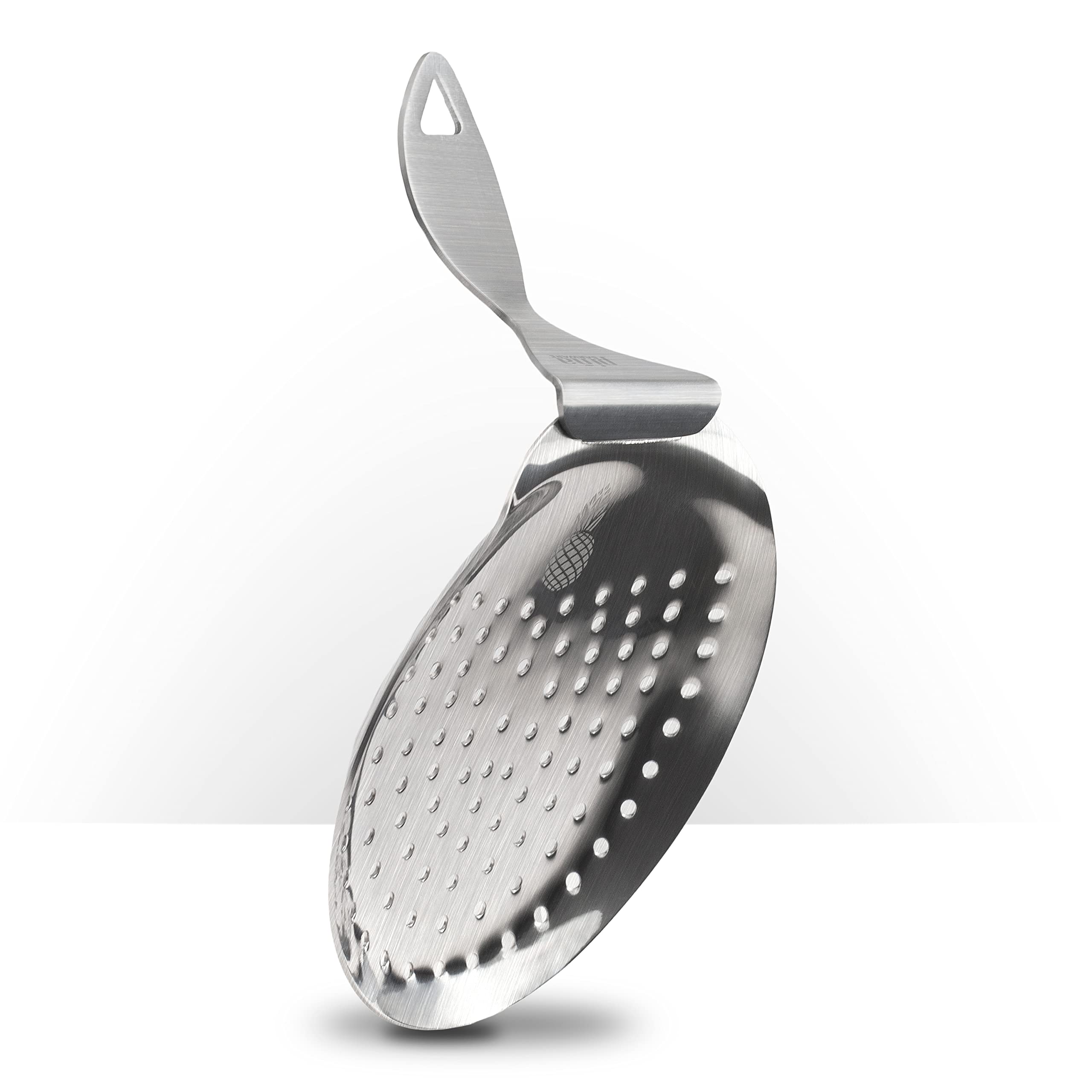 Piña Barware's The Bender - Stainless Steel Commercial Bent Handle Julep Style Cocktail Bar Strainer, Brushed Finish