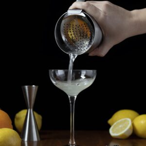 Piña Barware's The Bender - Stainless Steel Commercial Bent Handle Julep Style Cocktail Bar Strainer, Brushed Finish