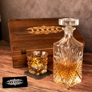 Whiskey Decanter Set Whiskey Stones Gift Set for Men Whisky Glasses in Gifts Box 2 Reusable Stainless Steel Whisky Ball 2 Crystal Whisky Glass 1 Whiskey Decanter for Men Lovers Boyfriend Dads