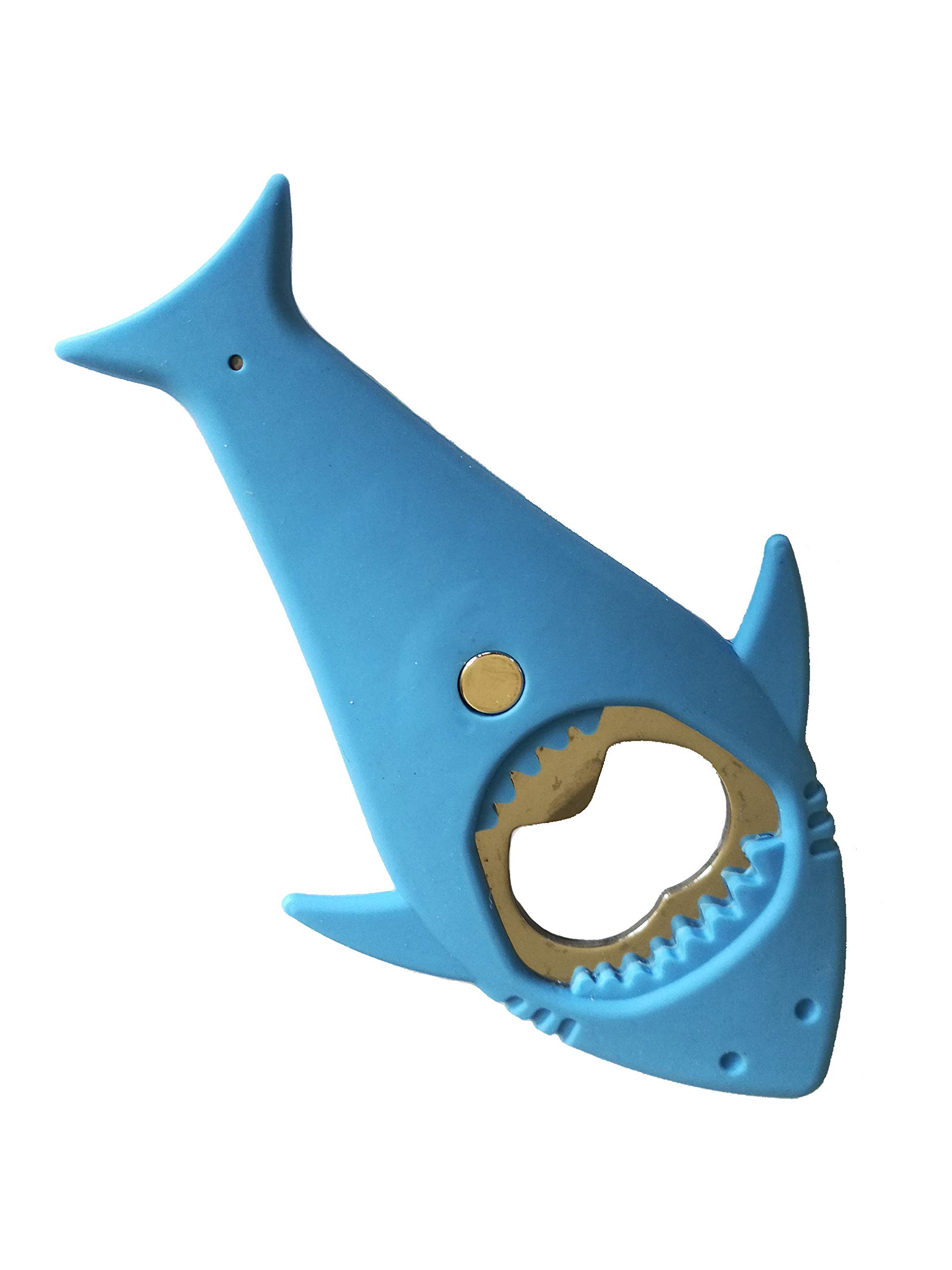 L & H Household Cool Shark bottle Opener Silicone Stainless Steel Beer Bottle Opener Shark Refrigerator Magnet 4.8" x 2.7 (Blue, 1)