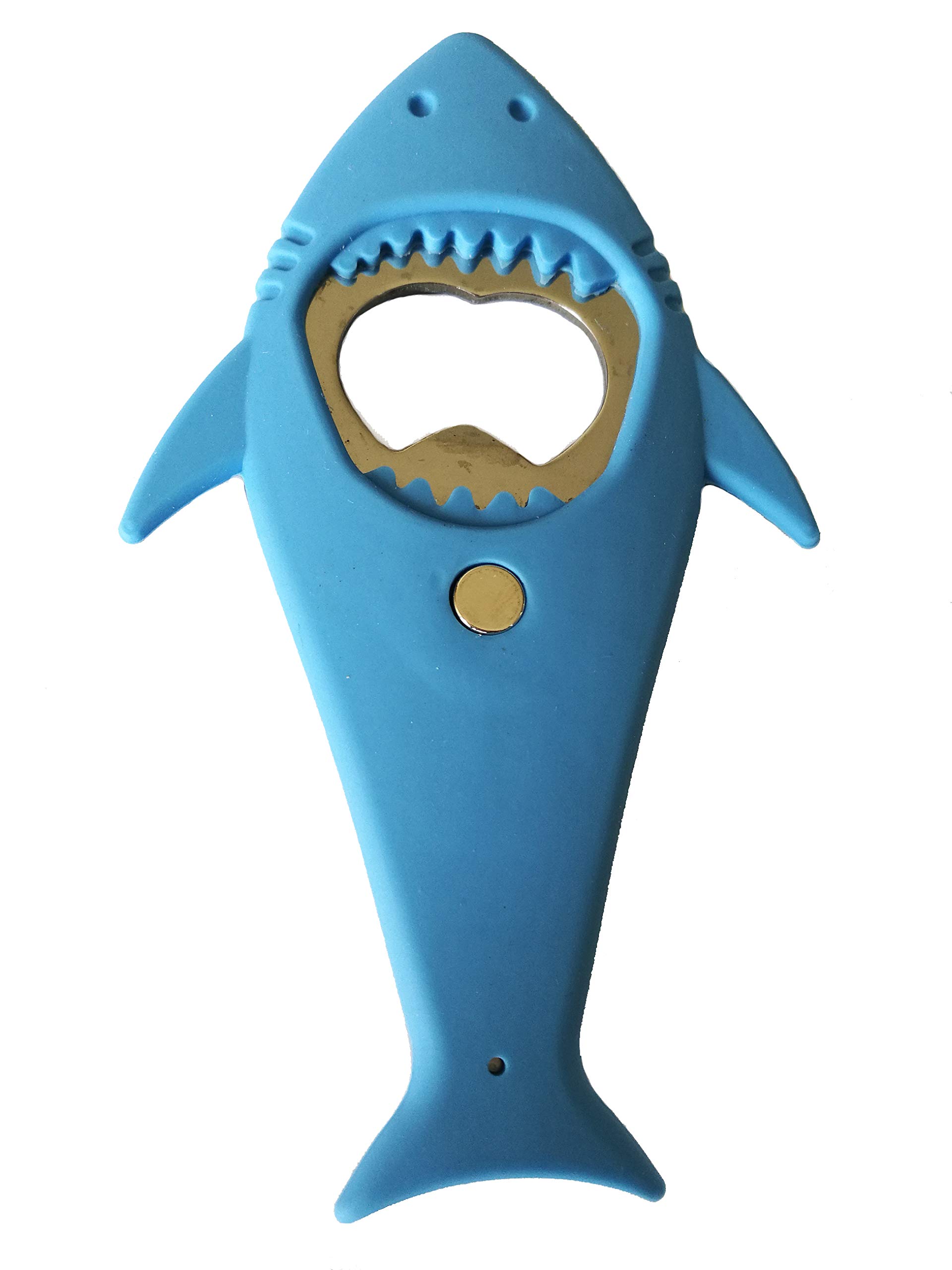 L & H Household Cool Shark bottle Opener Silicone Stainless Steel Beer Bottle Opener Shark Refrigerator Magnet 4.8" x 2.7 (Blue, 1)