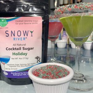 Snowy River Holiday Cocktail Sugar - Kosher All Natural Festive Cocktail Rimmer and Coffee Rimmer (Holiday, 4oz Bag)