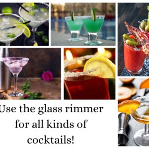 Bloody Mary Bar Supplies Set, Includes Glass Rimmer, 4 Stainless Steel Reusable Cocktail Picks, and 4 Stainless Steel Reusable Straws with Cleaning Brush. Gift Set, Bartender Kit, Drink Bundle.