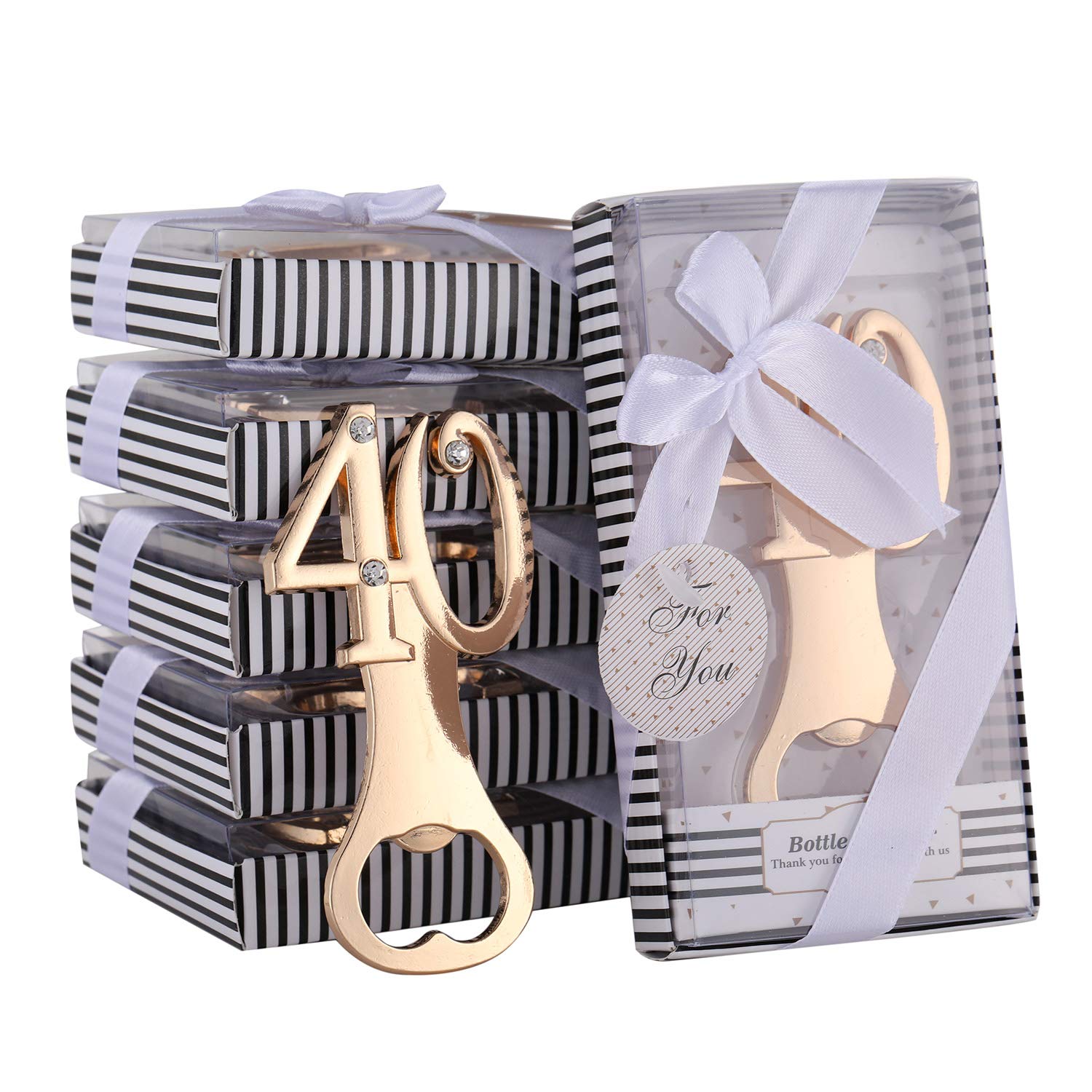 24PCS 40th Birthday Bottle Opener 40 Birthday Favors for Guests, 40th Gold Wedding Party Favors 40th High School Reunion Souvenir Gift for Guests (Black 40 Opener,24)