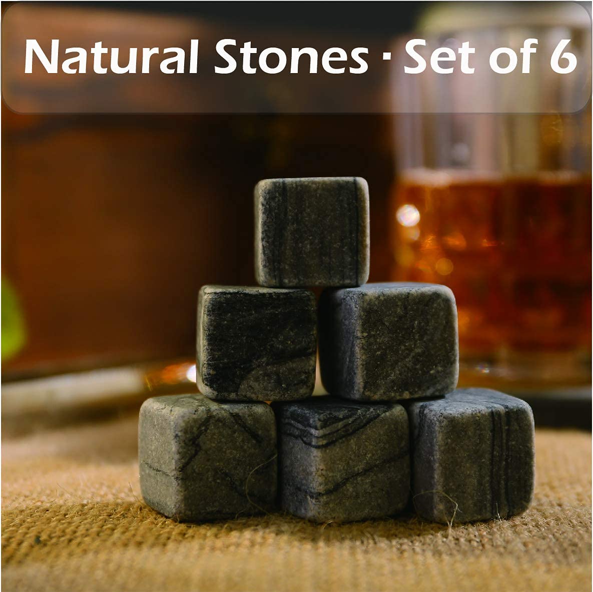 Whiskey Stones and Whiskey Glass Gift Set, Pack of 6 Whiskey Stones with Old Fashion Whiskey Glass, Absorbent Drink Coaster and Stainless Steel Tong, Man/Myth/Legend, Gift for Father/Husband - Aiizun