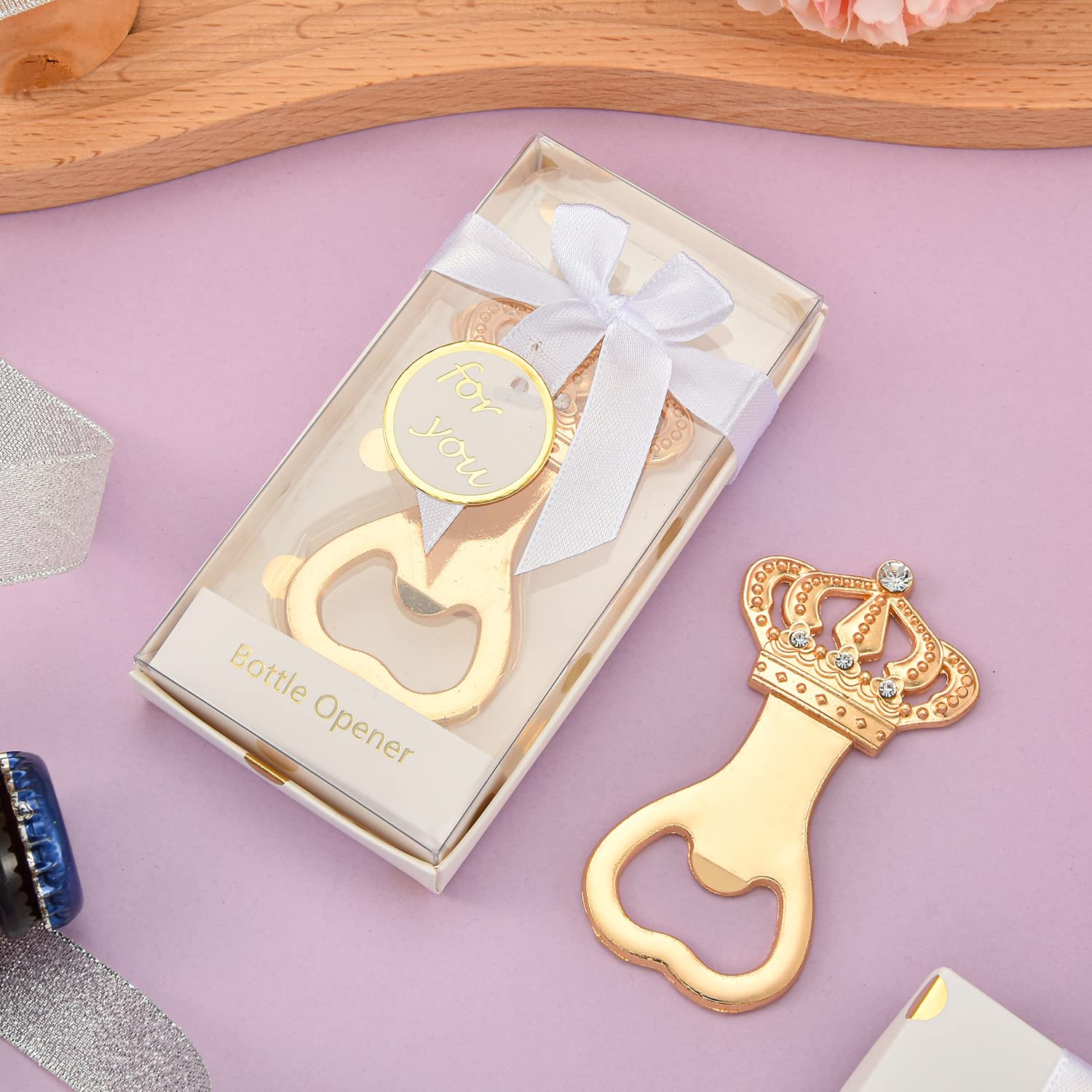 VZCBZC 50Packs Gold Crown Bottle Openers for Baby Shower, Wedding, and Birthday Party Favors - Elegant and Practical Gift for Guests