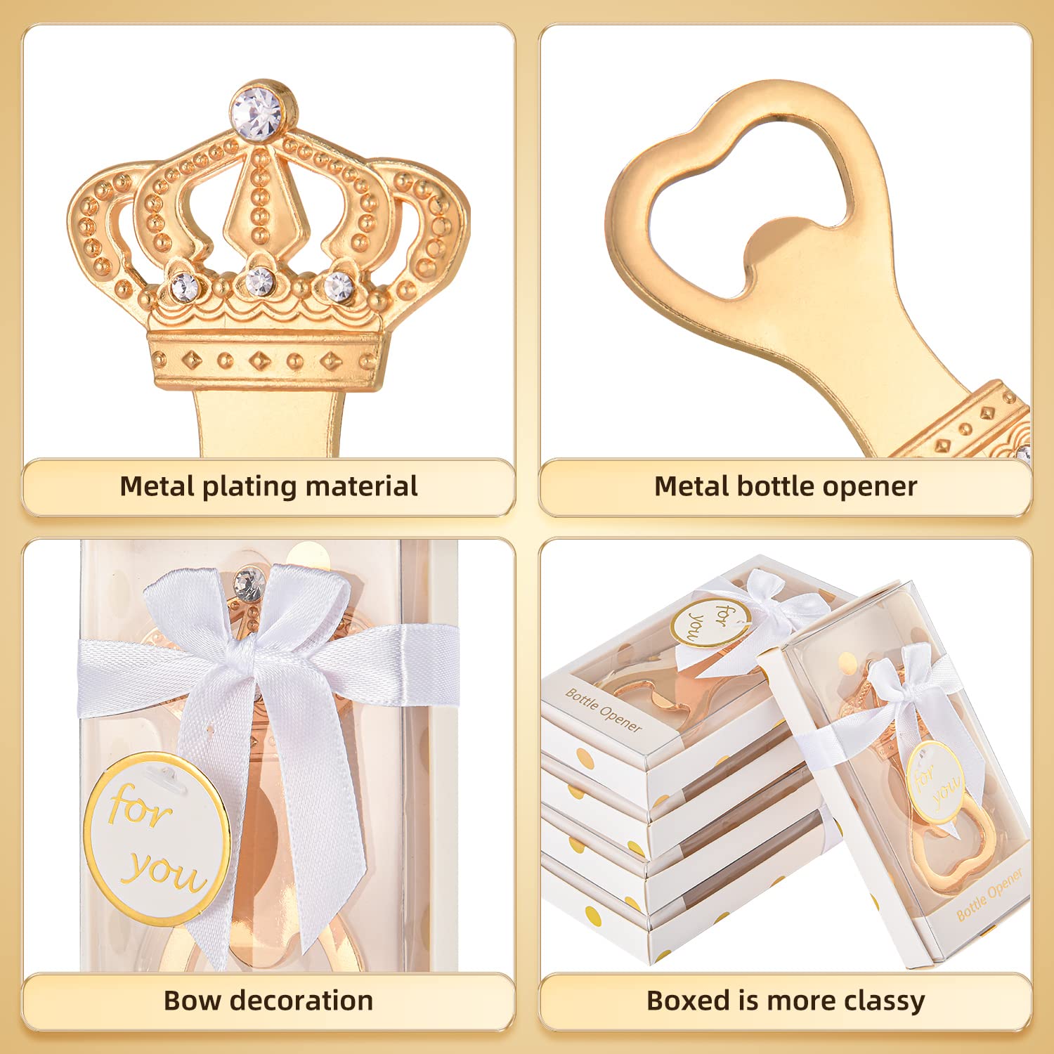 VZCBZC 50Packs Gold Crown Bottle Openers for Baby Shower, Wedding, and Birthday Party Favors - Elegant and Practical Gift for Guests