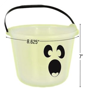 Glow-In-The-Dark Ghost Plastic Pail - 7" x 8.625" (1 Count) - Spooky Halloween Candy Bucket, Luminescent Trick-or-Treat Bag, Fun & Durable Design for Kids