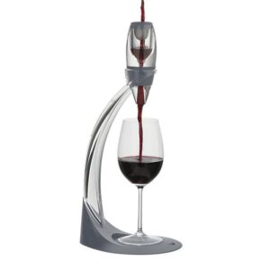 vinturi deluxe essential pourer and decanter tower stand easily and conveniently aerates by the bottle or glass and enhances flavors with smoother finish, gray, red wine set